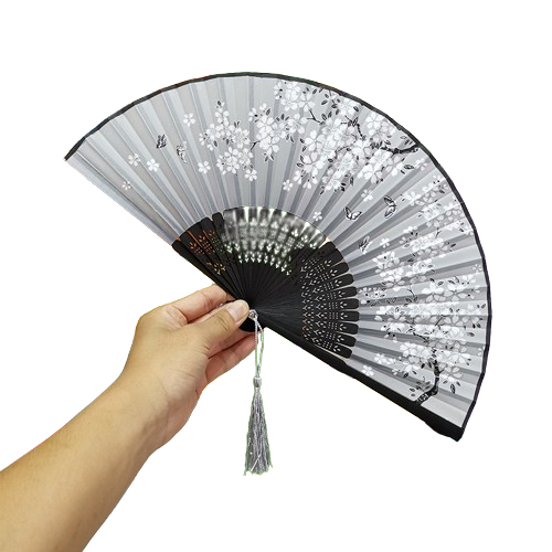Elegant Floral Black Bamboo Hand Fan Kipas Tangan Lipat Buluh Corak ...