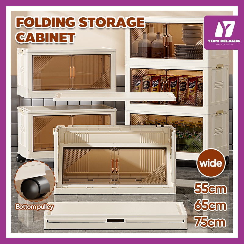 Storage Box Foldable With Wheel 2 Door Clothes Organizer Cabinet ...