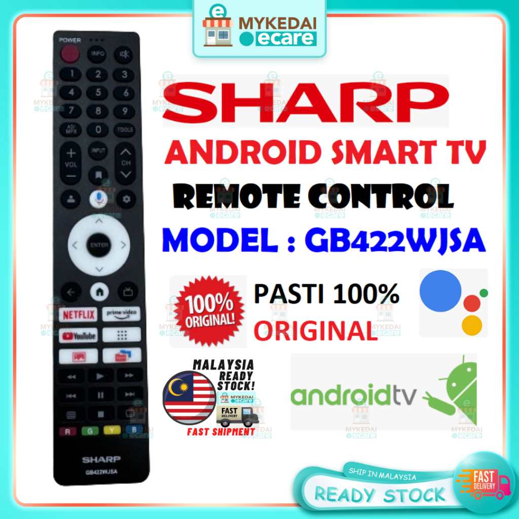 Sharp Android TV Remote Control GB422WJSA Sharp Smart Android TV Remote ...