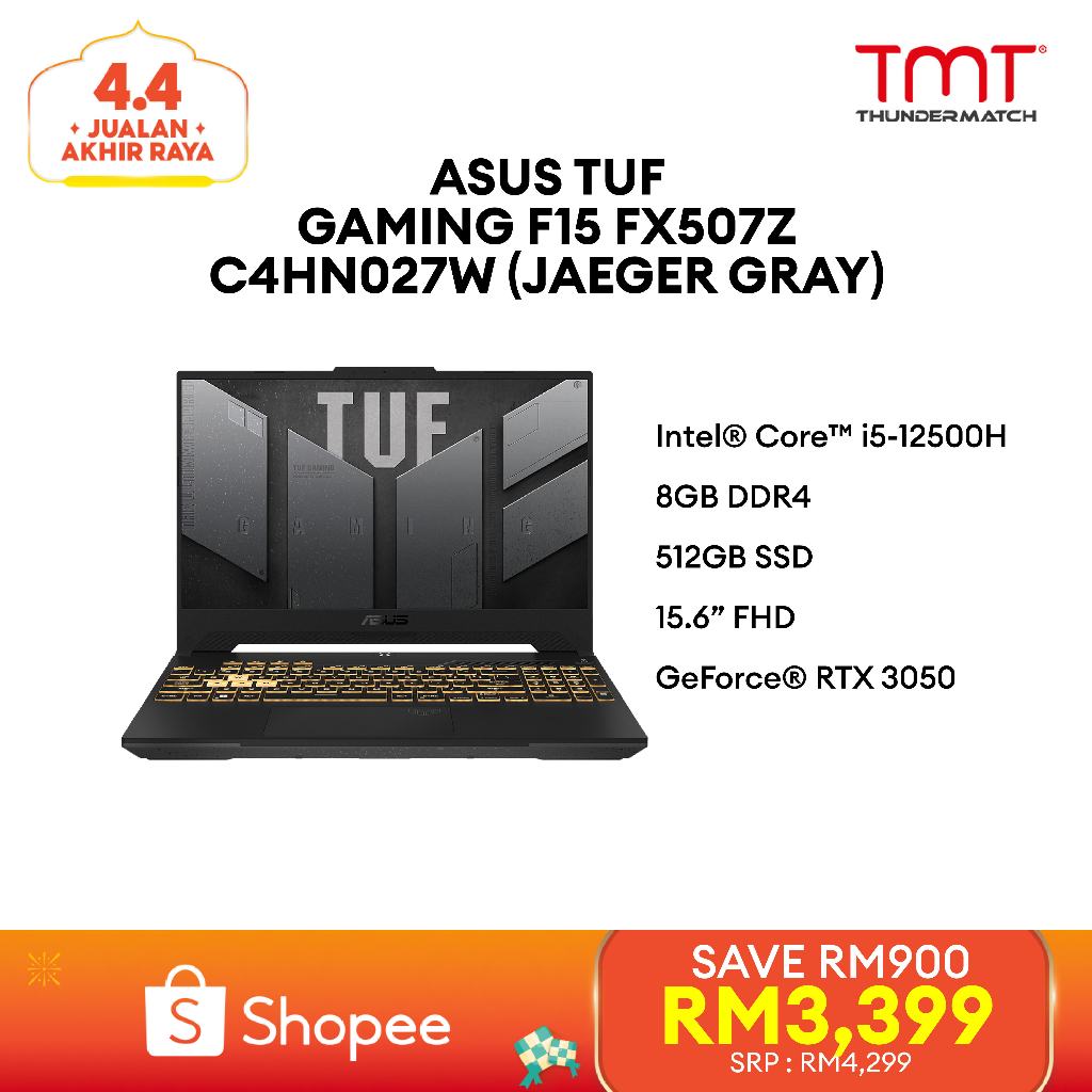 Asus TUF Gaming F15 2023 FX507Z-C4HN027W Gaming Laptop Mecha Gray | i5-12500H | 8GB RAM 512GB ...