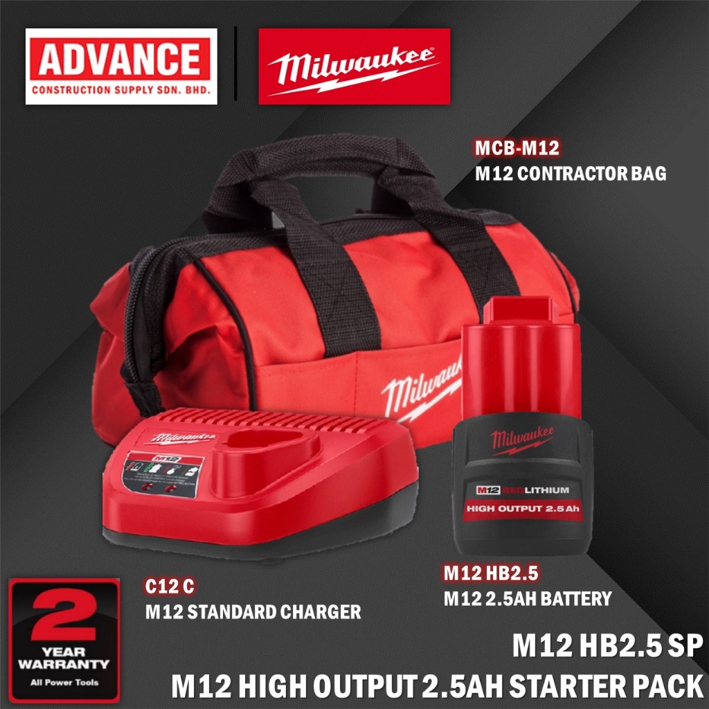 MILWAUKEE M12 HB2.5 SP M12 HIGH OUTPUT 2.5Ah Battery Starter Pack | Shopee Malaysia