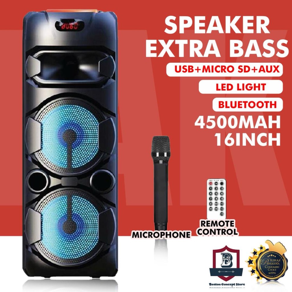 ZQS-8221 Super Bass Outdoor Speaker 40W 16 Inch Double Horn Subwoofer FM Radio Column Bass Sound ...