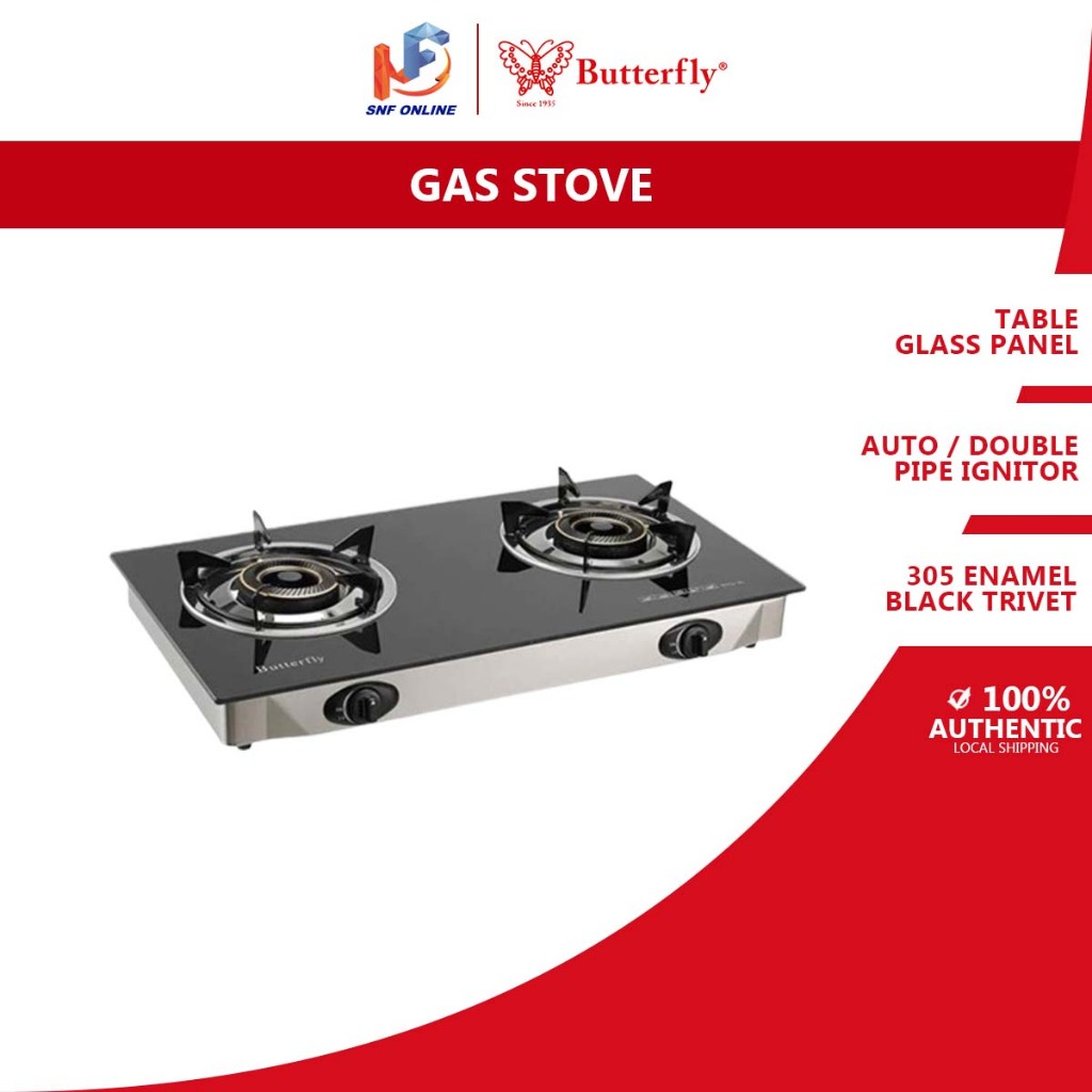 Butterfly Dapur Gas Kaca 2 Pembakar Double Table Glass Gas Stove BTG-2L ...