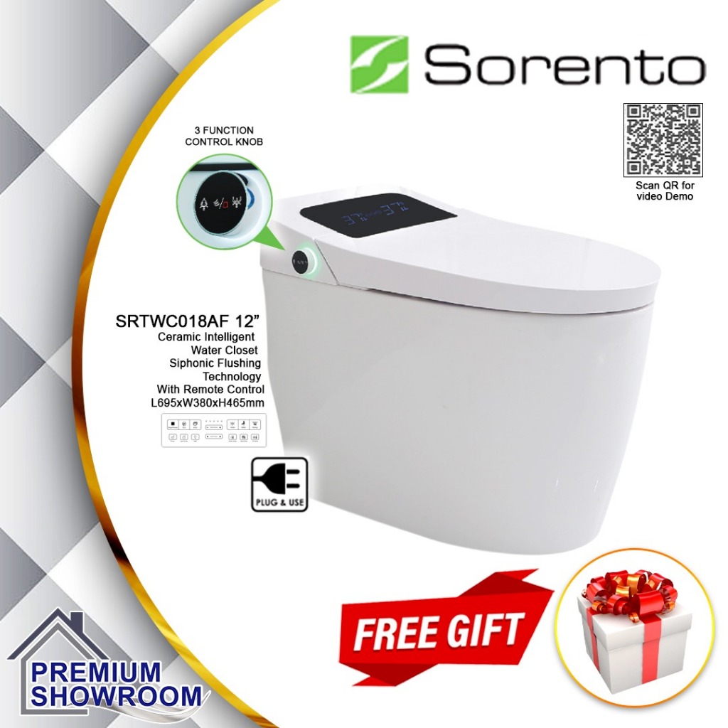 SORENTO WC SRTWC018AF 12" Ceramic Intelligent Tankless Water Closet ...