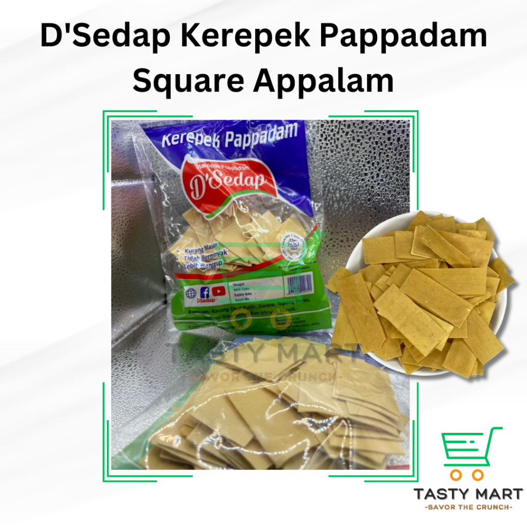 D'Sedap Kerepek Pappadam Square Appalam Papadam Chips 100g 200g 500g 1kg 2kg 3kg Halal | Shopee ...