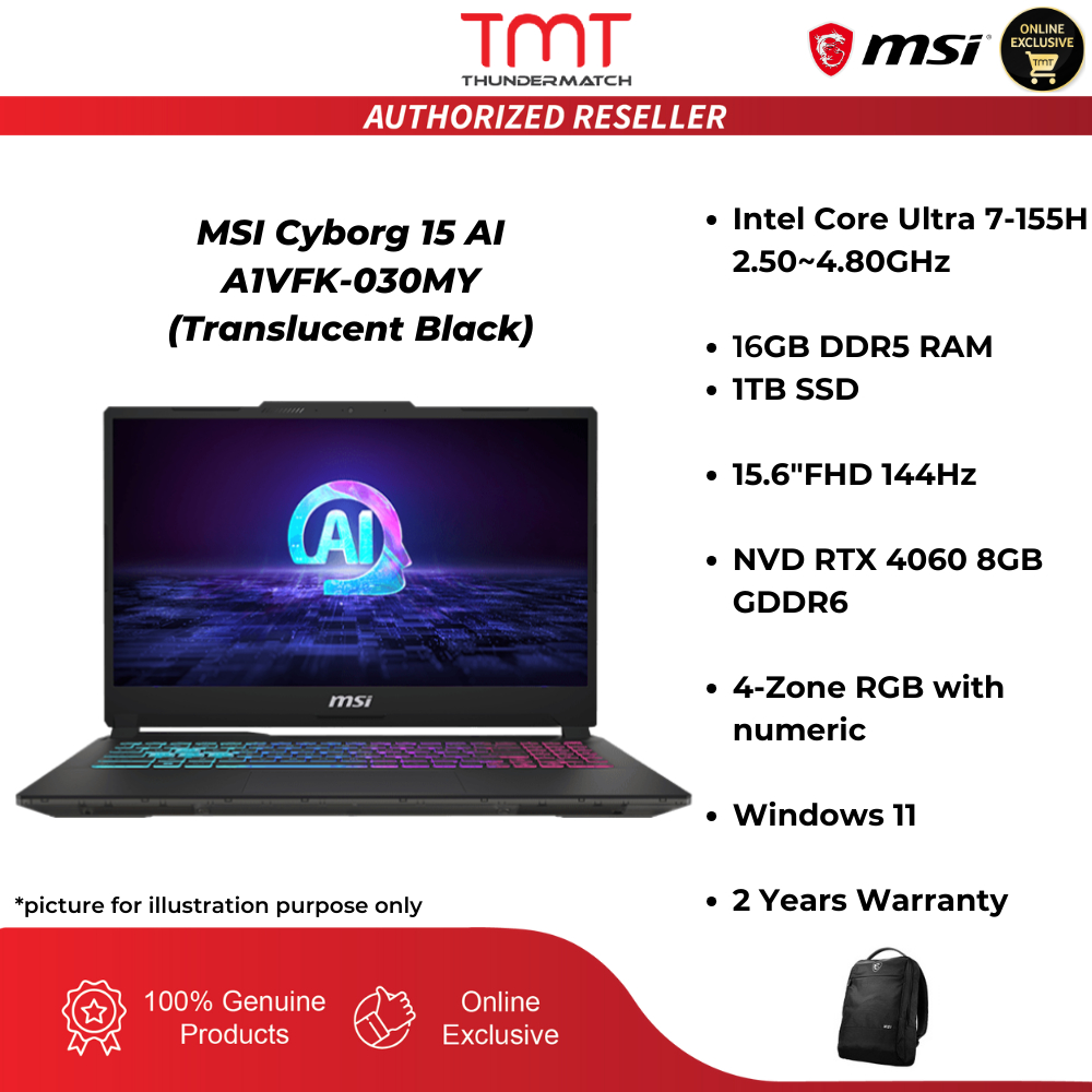 MSI Cyborg 15 AI A1VFK-030MY Gaming Laptop (Translucent Black) | Intel ...