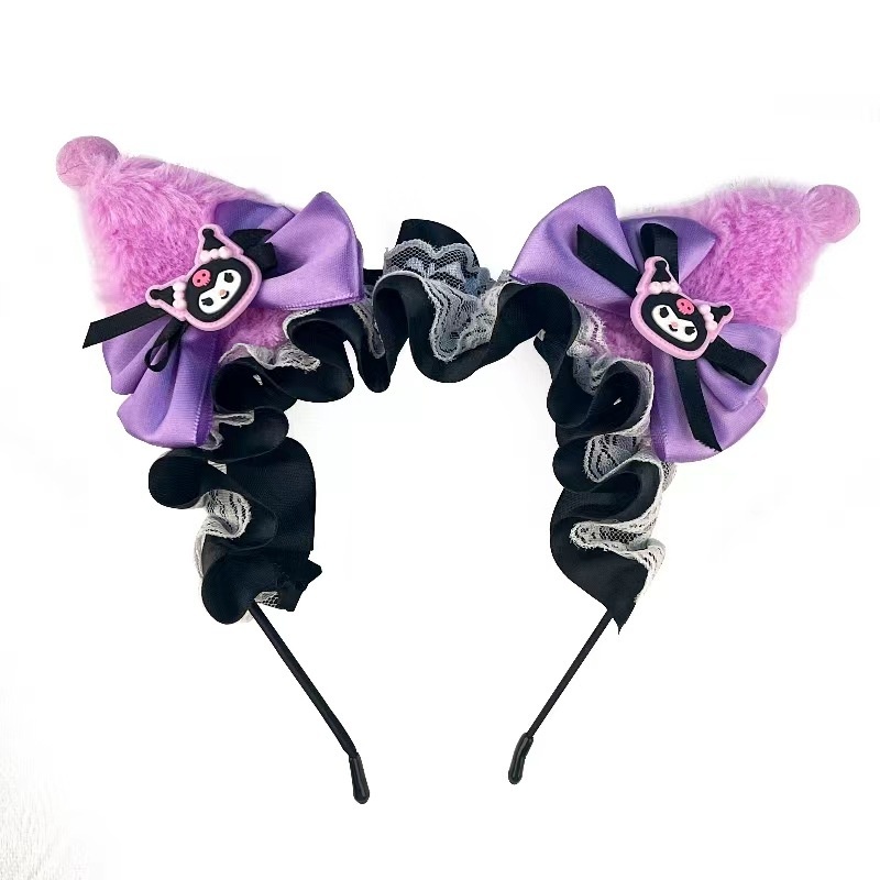 Kuromi Headband Bowknot Anime Kawaii Hair Accessories Plush Headdress ...