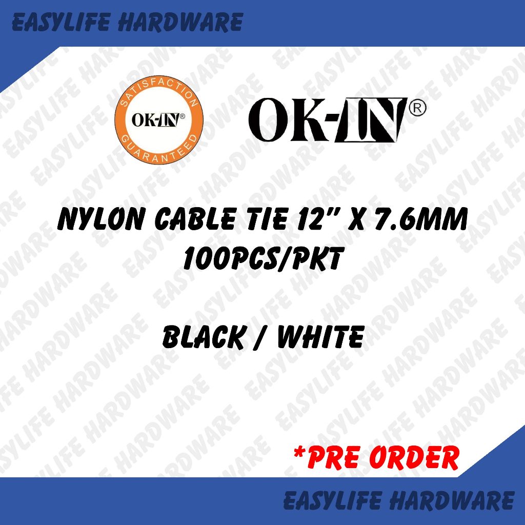 OK-IN Cable Tie Heavy Duty Electrical Cable Tight Black / White 12 ...