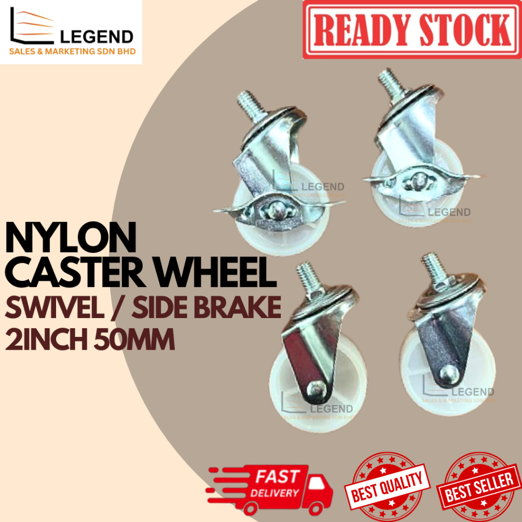 2INCH WHEEL M10/ NYLON CASTER WHEEL 50MM BRAKE / SWIVEL | Shopee Malaysia