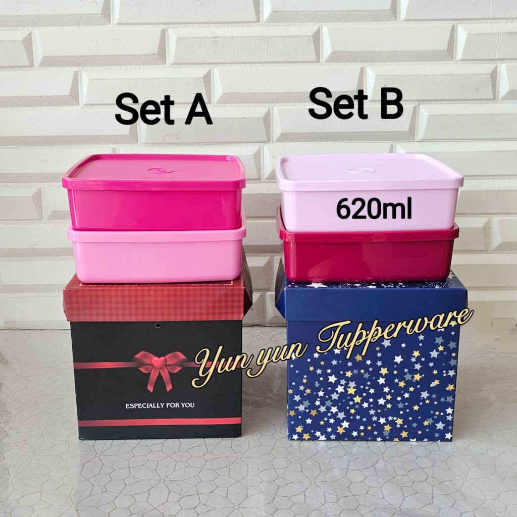 Tupperware Large Square Away 620ml (2 PCS) + BOX - Set A / Set B ...