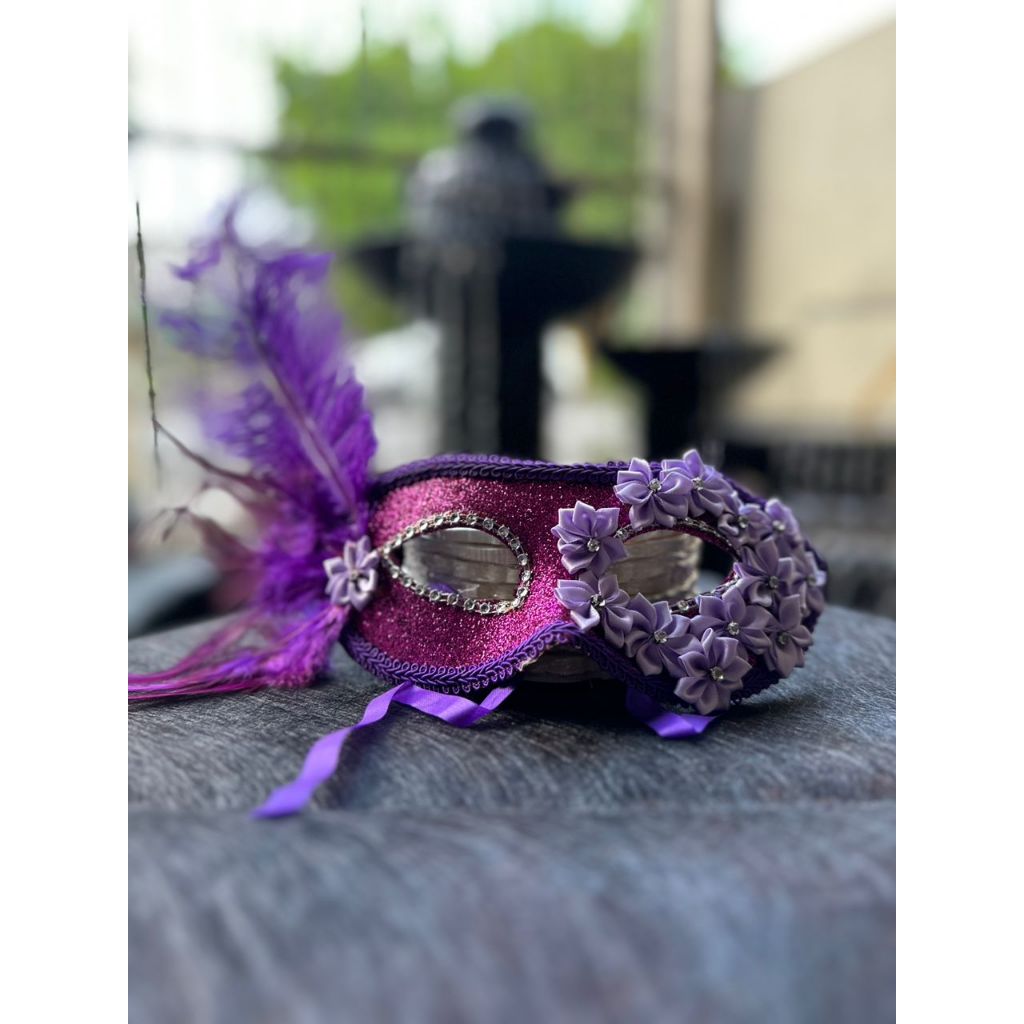 Party Pack - Pattern Mask Flower Purple 派对紫色羽毛附有花朵照型面具 Party Mask ...