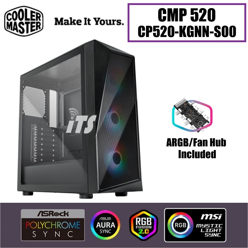 Cooler Master CMP 520 Mesh Geode Front Panel ARGB Tempered Glass ...