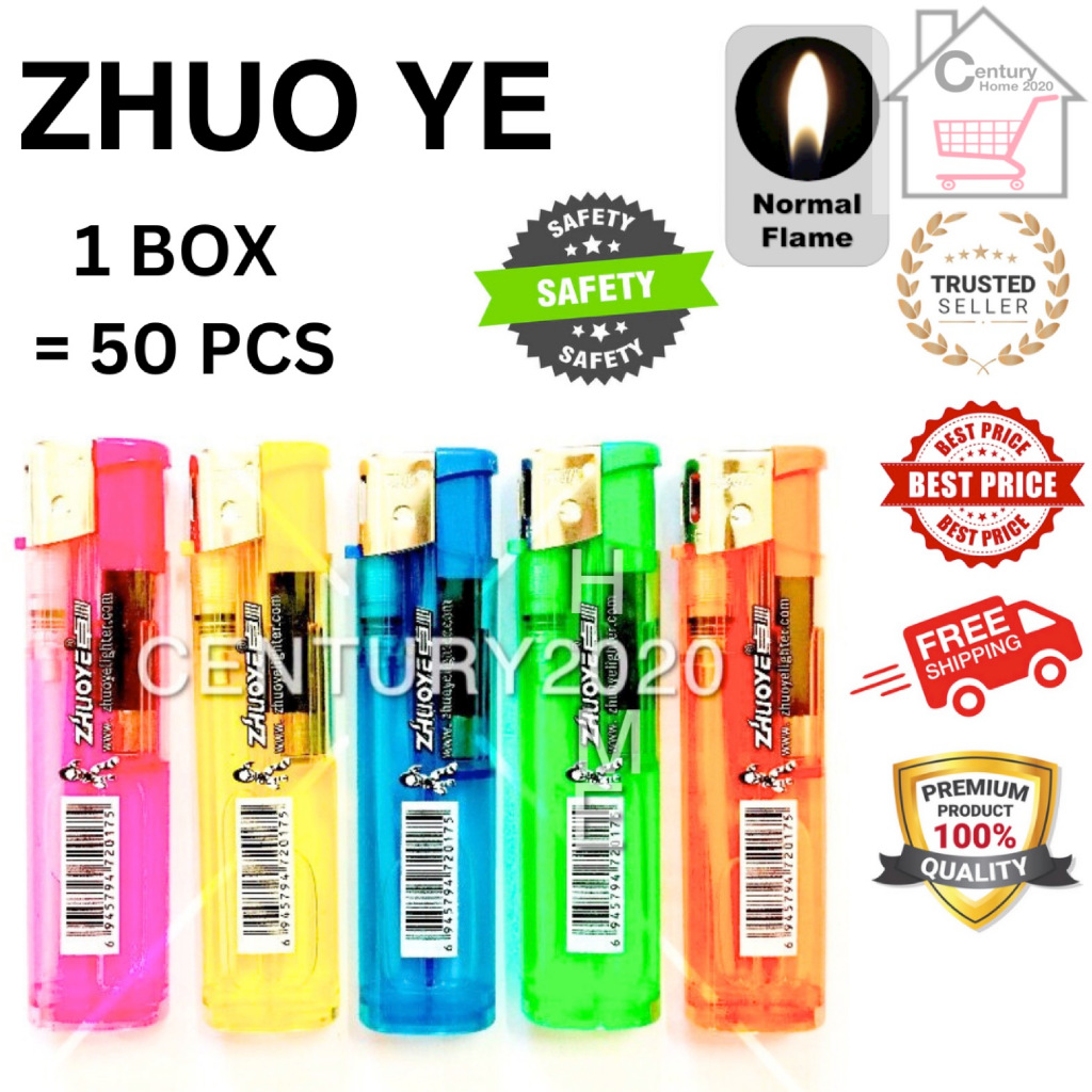 ZHUO YE Lighter Mixed Colour Normal Flame Disposable Gas Lighter 1 BOX ...