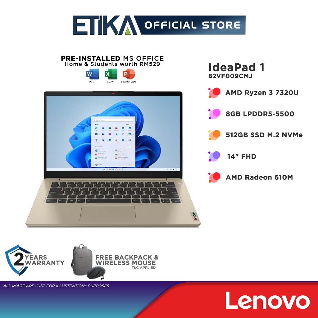 Lenovo IP1 82VF009CMJ Laptop | AMD Ryzen 3 7320U, 8GB, 512GB, 14" FHD ...