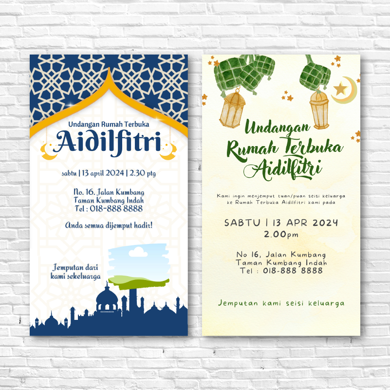 12 Kad Jemputan Undangan Rumah Terbuka Aidilfitri Canva Template ...
