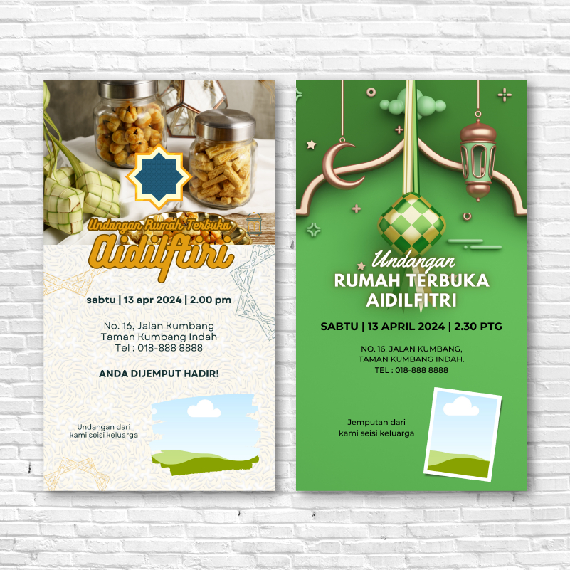12 Kad Jemputan Undangan Rumah Terbuka Aidilfitri Canva Template ...