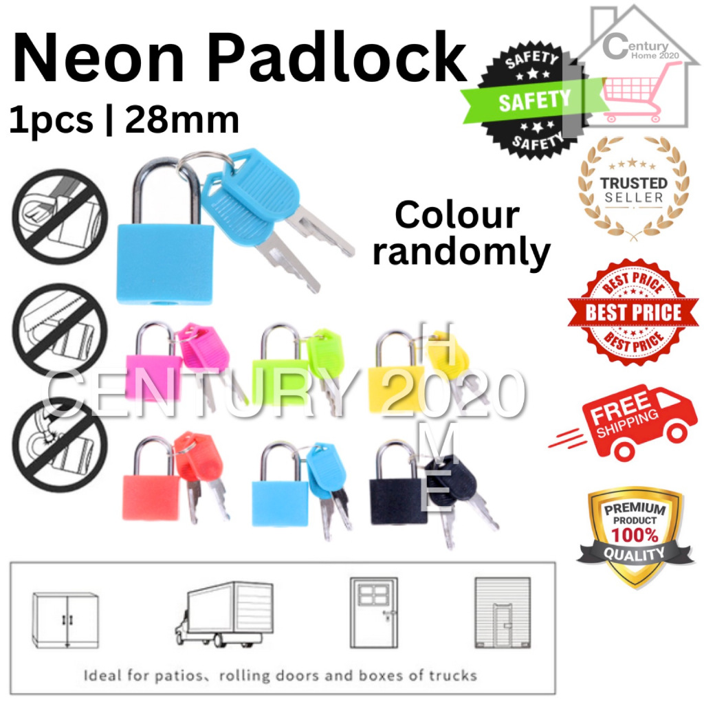 Neon Colored Padlock Plastic Coated 28mm Brass Luggage Alloy Pad Lock ...