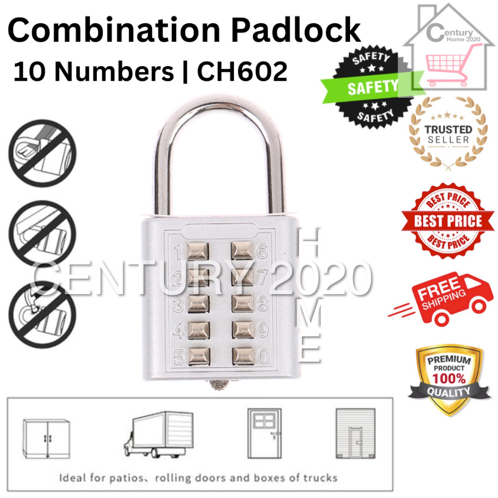 Combination Padlock 10 Push Numbers Button Combination Pad Lock CH-602 ...