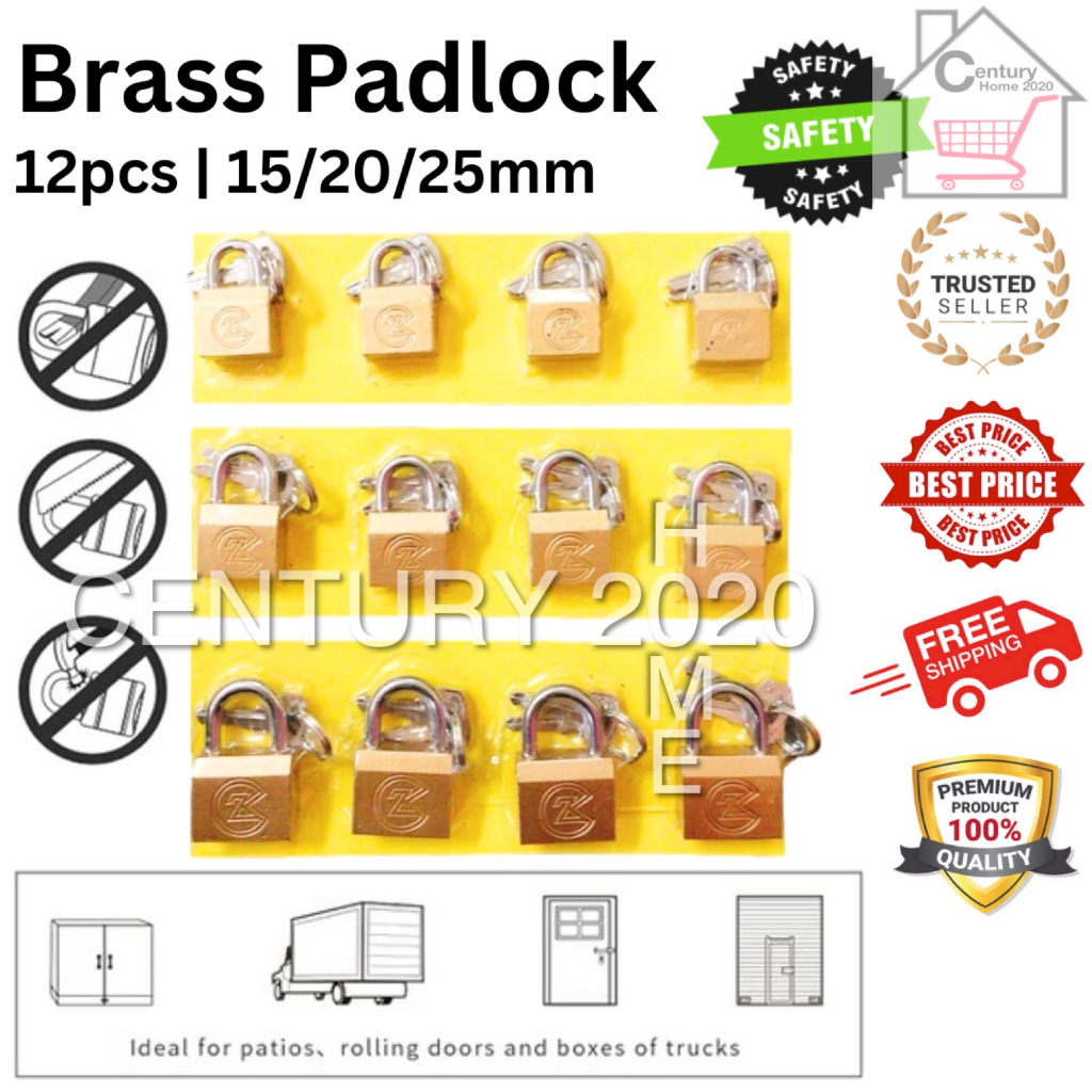 Premium Brass Padlock (15MM/20MM/25MM) Gold Plated Heavy Duty Pad Lock ...