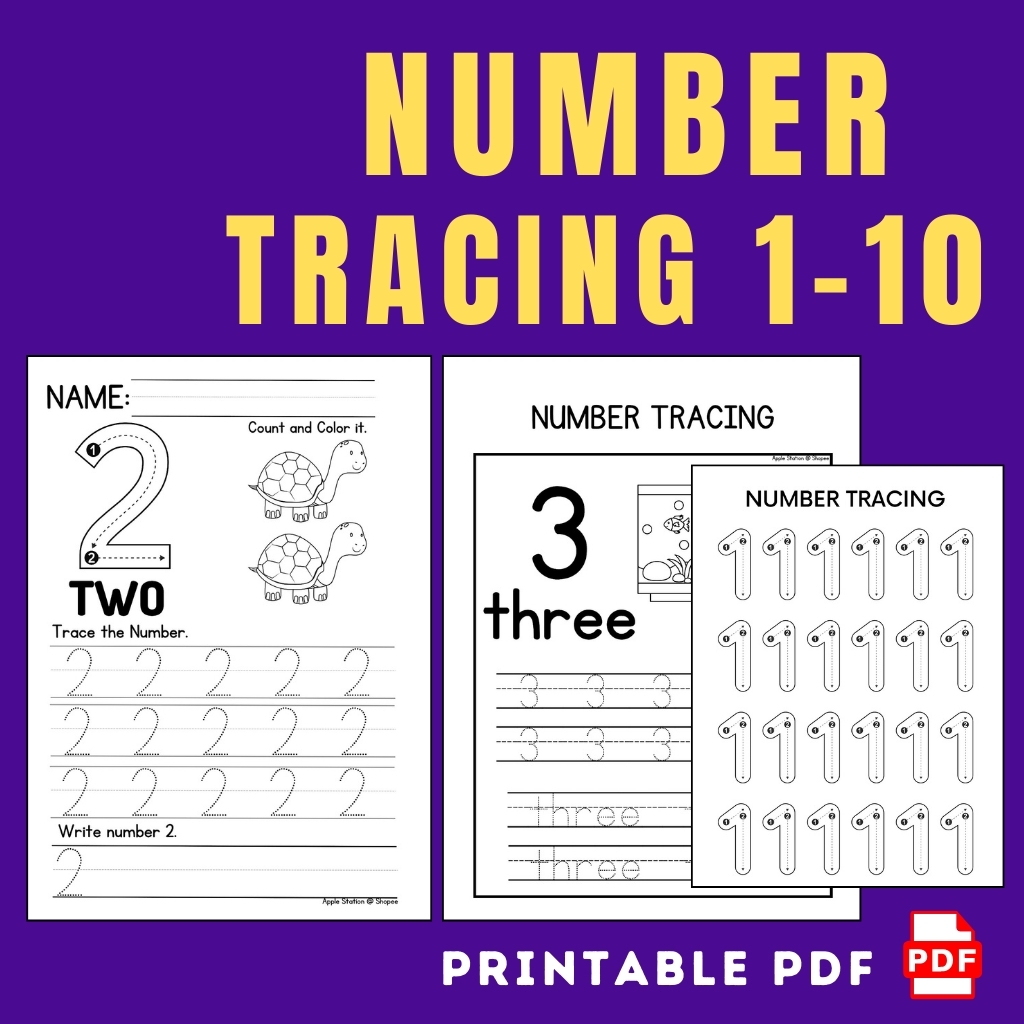 [PDF] Number Tracing 1-10 Worksheet for Preschool and Kindergarten Kids ...