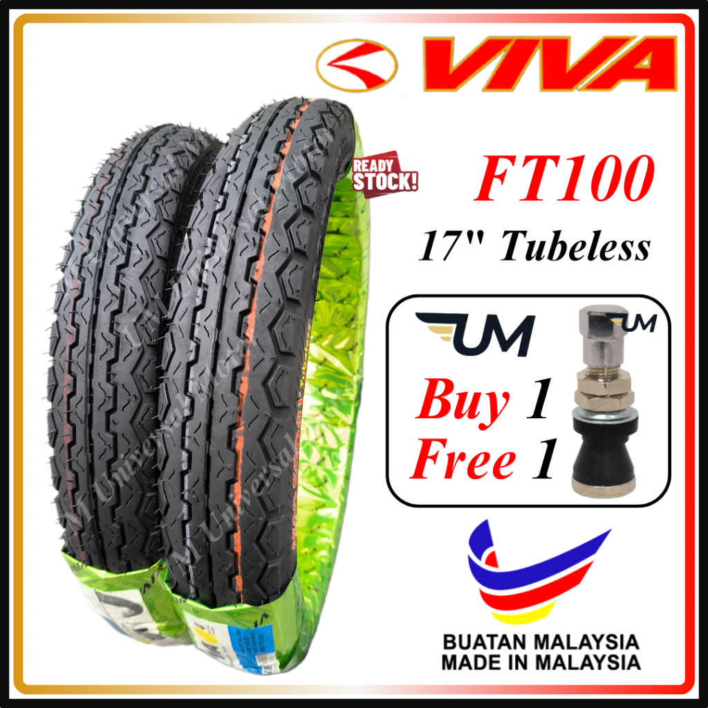 VIVA TUBELESS TYRE FT100 70/90-17 80/90-17 17" FT100 TAYAR TIRE TL 17 ...