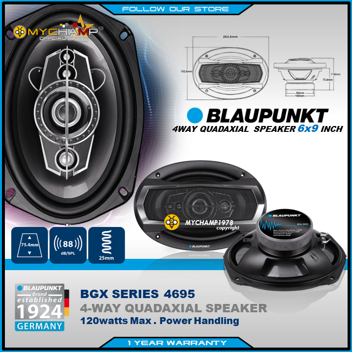 BLAUPUNKT BGx 4695 6.0” x 9.0” Diameter 4-WAY QUADAXIAL SPEAKER | 120Watts Max. Power Handling ...