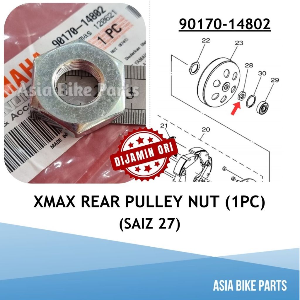 Yamaha Original XMAX Clutch Housing Comp Nut Rear Pulley Saiz 27 ...