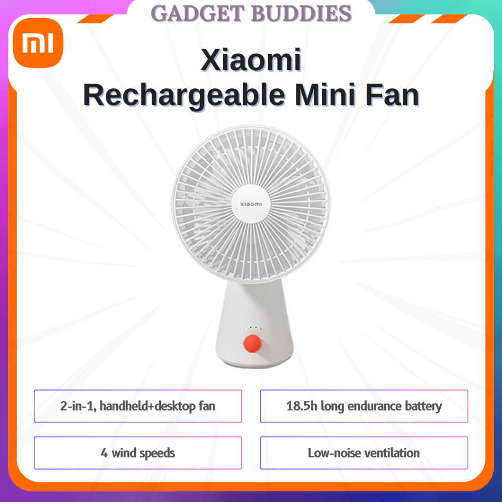 【Global Set】Xiaomi Rechargeable Mini Fan | 4 wind speeds | Low-noise ...