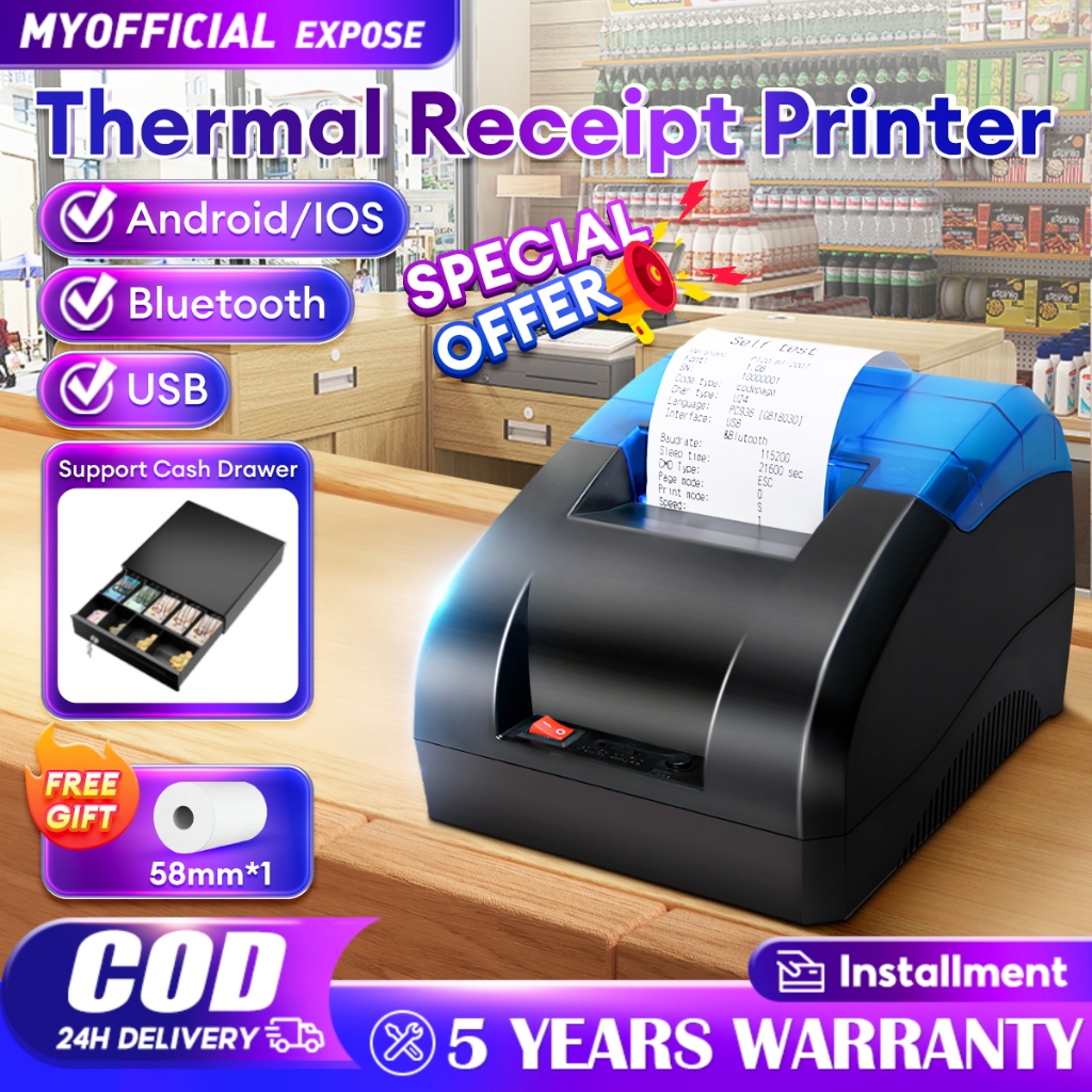 Thermal Printer Bluetooth Receipt Printer Cash Drawer 58mm Label ...