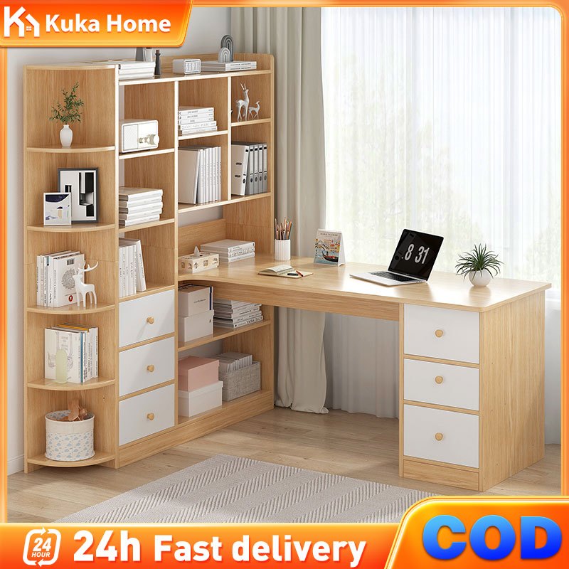 Meja Komputer Computer Table With Bookshelf Meja Belajar Kayu Modern ...