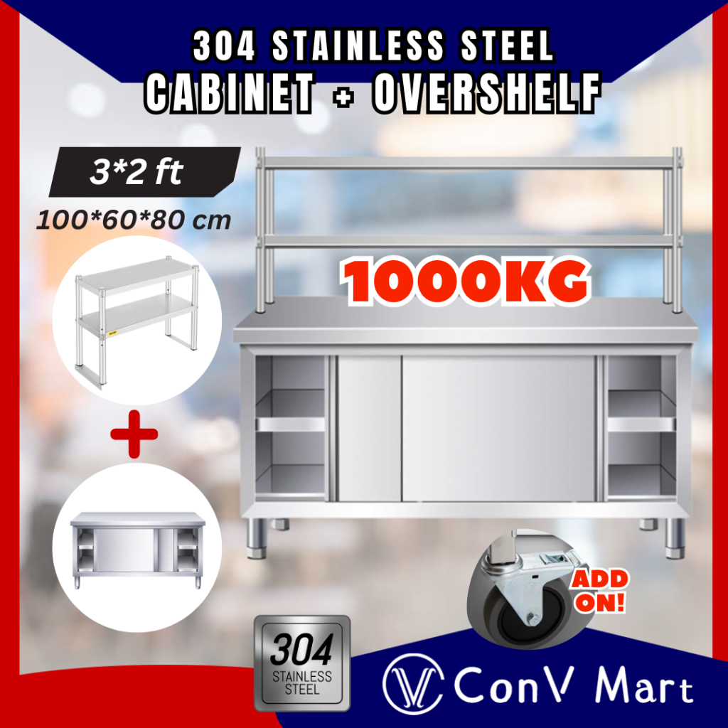 100*60cm (3*2FT) Stainless Steel Kitchen Household Cabinet Table with ...
