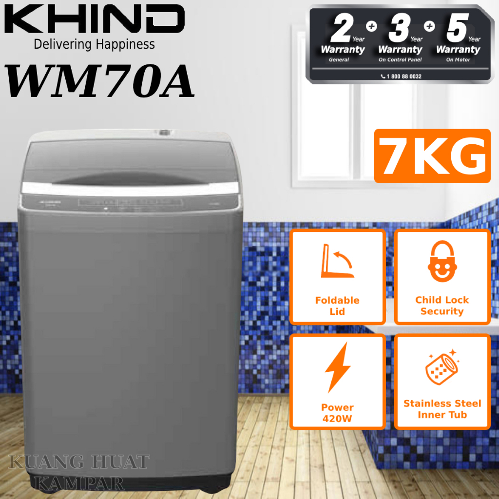 KHIND 7KG FULLY AUTO TOP LOADING WASHER / WASHING MACHINE WM70A / WM ...