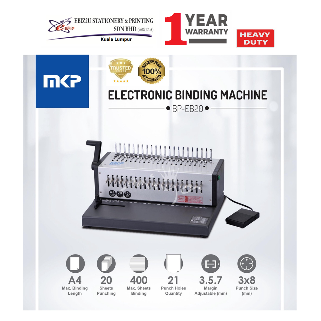 MKP Electric Comb Binding Machine BP-EB20 (20 sheets) electric binding machine, heavy duty ...