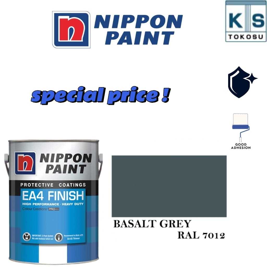 (CLEAR STOCK!!!) 5LITRE NIPPON EA4 EPOXY FINISH RAL7012 BASALT GREY C/W ...