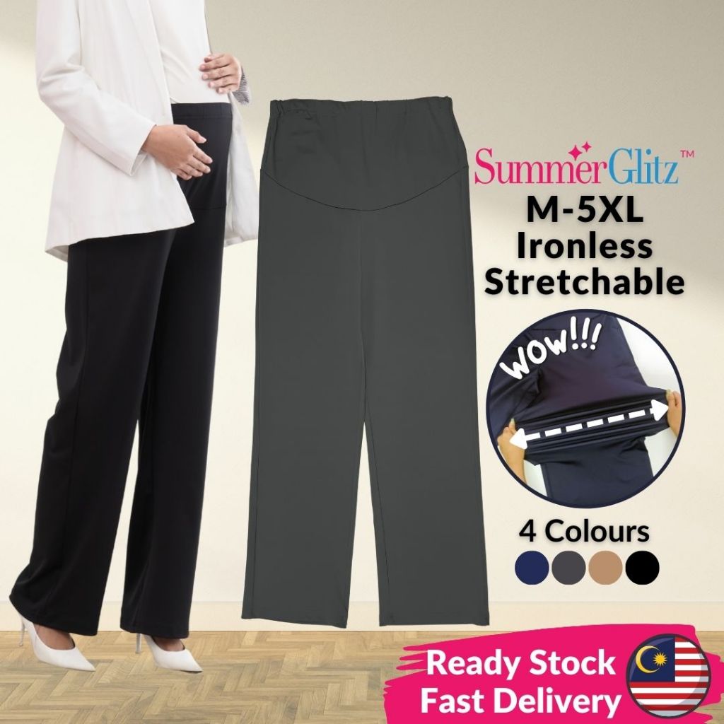 SUMMERGLITZ Maternity Pants Straight Cut Palazzo Plus Size Ironless ...