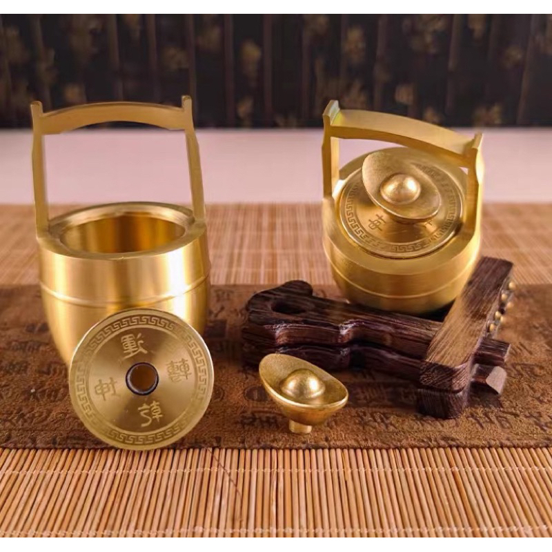 纯铜一桶金 Pure Copper Pot Of Gold Bucket Gold With Rotate Ingot Wealth Bowl ...