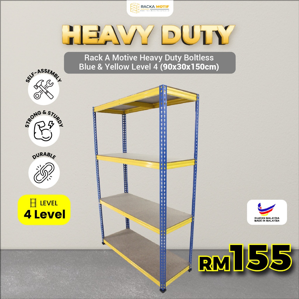 Rack A Motive Heavy Duty Boltless Blue & Yellow - 4 Level Office ...