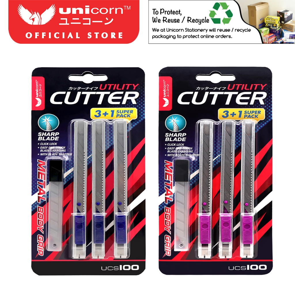 Unicorn Stationery Metal Body Utility Cutter Knife + Blade UCS-100-3+1 ...