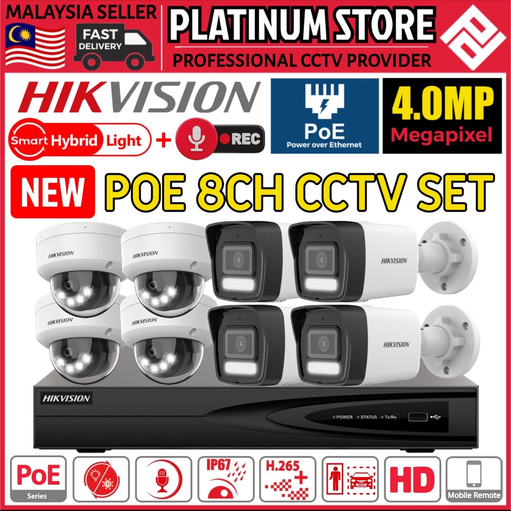 HIK HIKVISION 8CH 4.0MP DS-7608NI-Q1/8P NVR + 8 PoE CAMERA CCTV IP ...