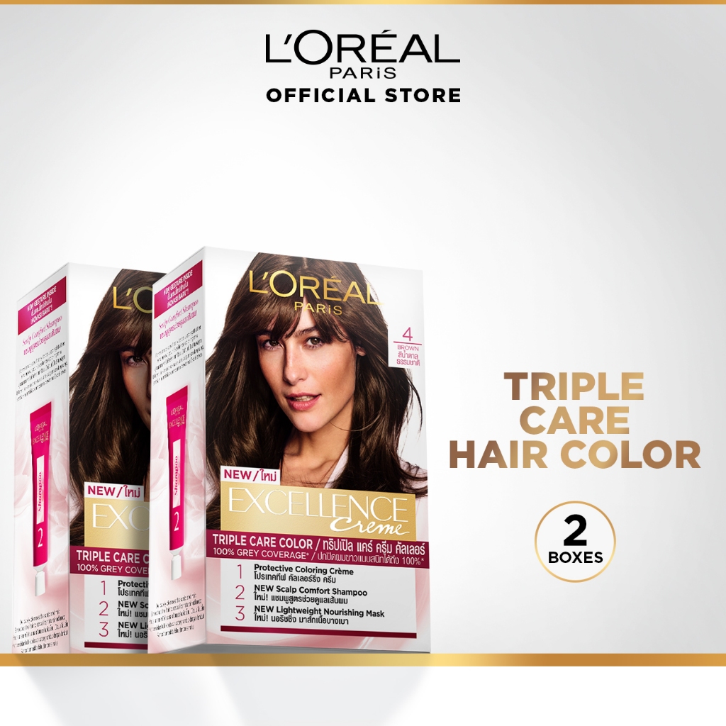 L'Oreal Paris Excellence Creme Triple Care Hair Color - #4 Brown, Water ...