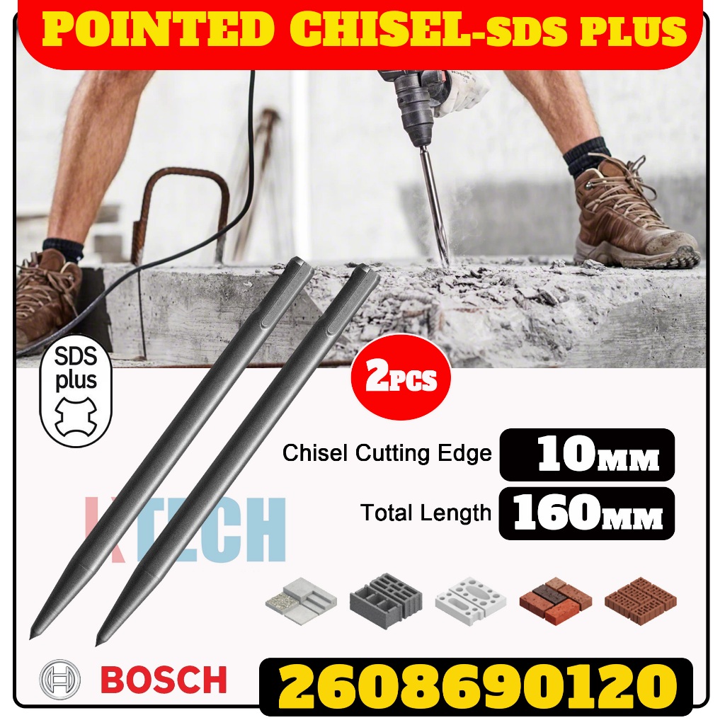BOSCH 2608690120 SDS PLUS POINTED PENCIL CHISEL CUTTING EDGE 10MM X ...