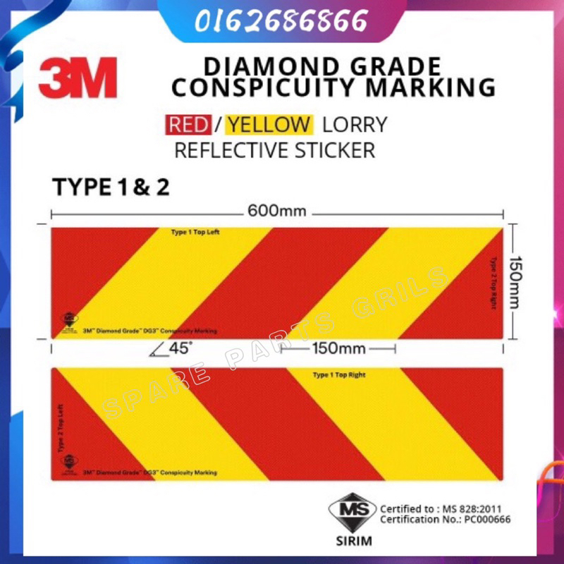 3M Diamond Grade Reflector Sticker 600mm x150mm JPJ SIRIM MS 100% ...