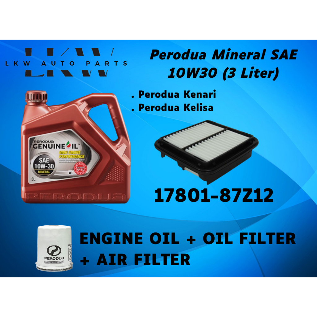 Perodua Mineral Oil 10w30 3L + Perodua Oil Filter + Air Filter (Perodua ...