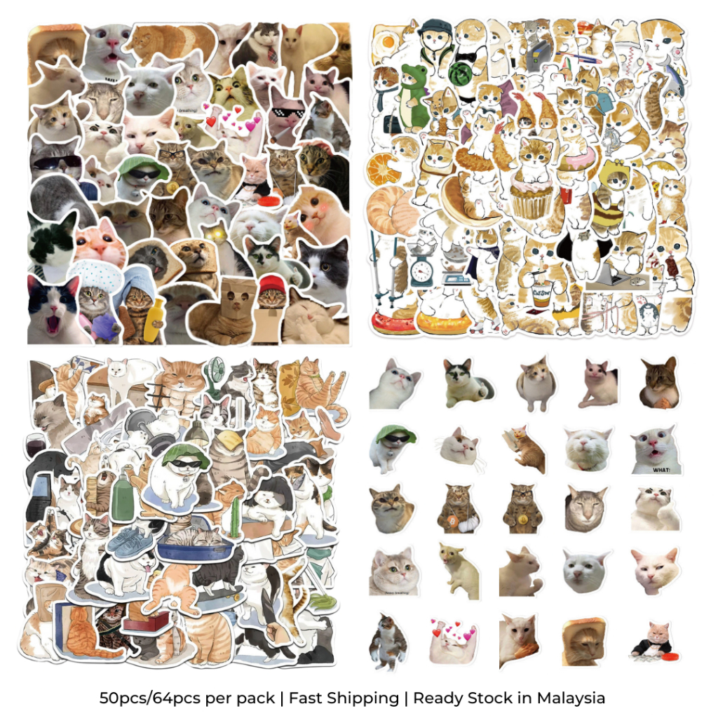 50pcs Cat Funny Memes Label Deco Sticker Notebook Style Cute ...