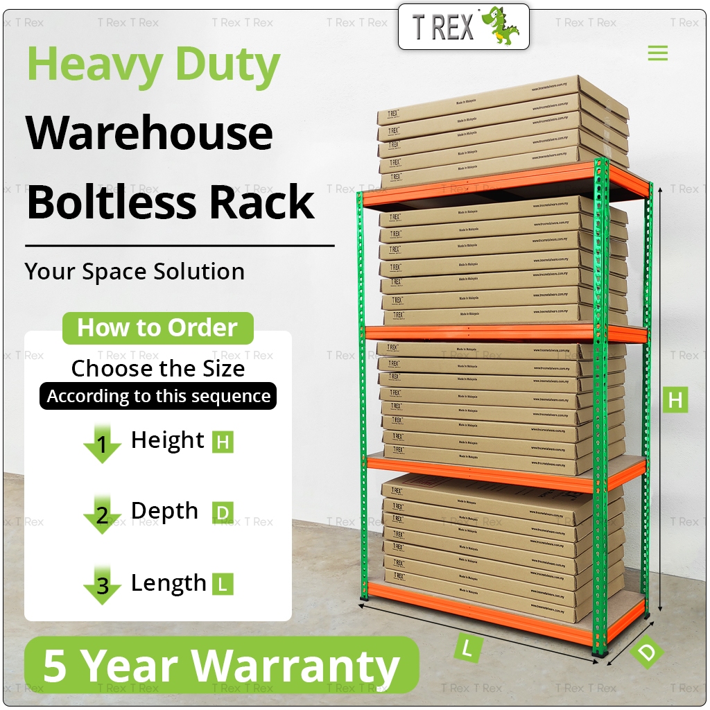 T Rex 4 Tiers Warehouse Boltless Rack / Store Room, Warehouse, Home ...