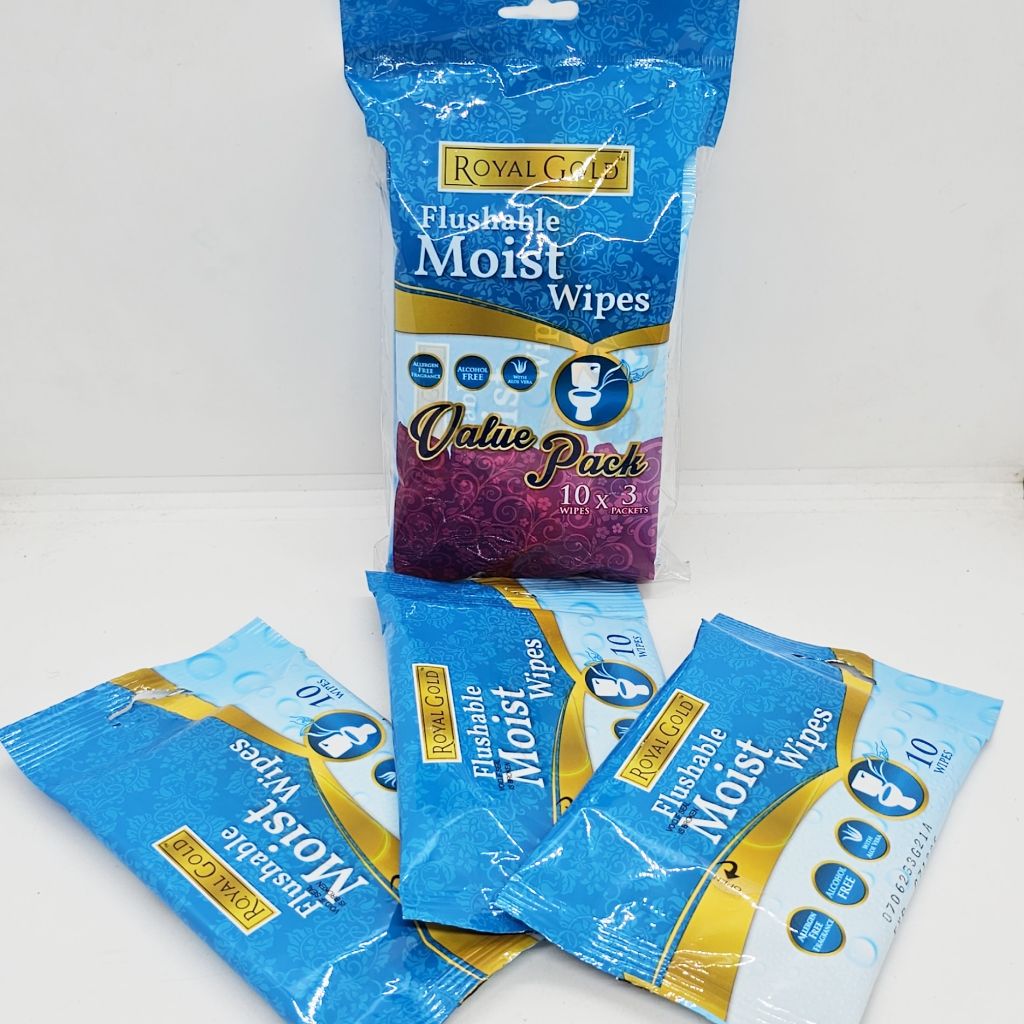 Royal Gold Flushable Wipes Moist (10s x 3 Packets) Flushable Wet Tissue ...