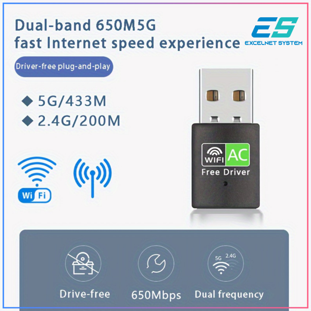High Speed Wi-Fi Adapter 600Mbps Dual Band 5G+2.4Ghz Wireless USB ...