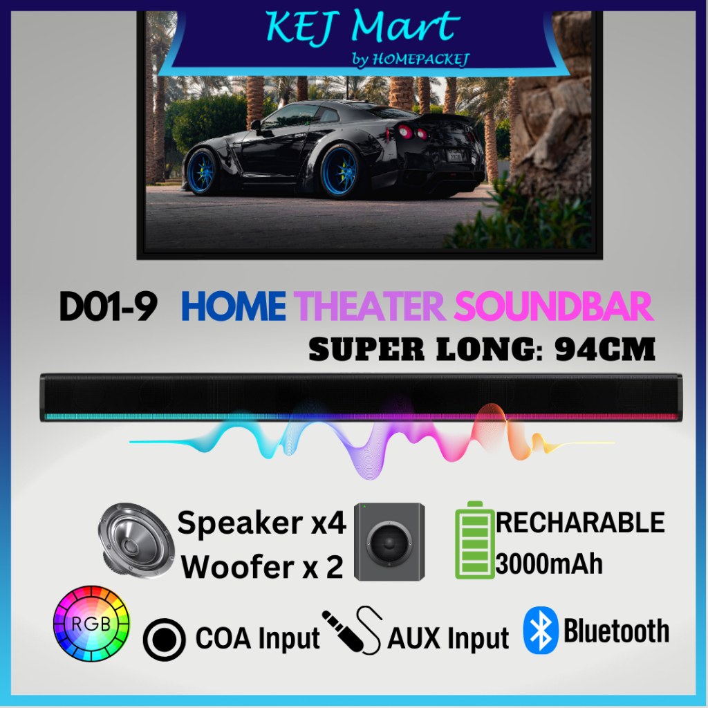 D01-9 RGB 94cm Long Soundbar Home Theater Wall Soundbar Bluetooth ...