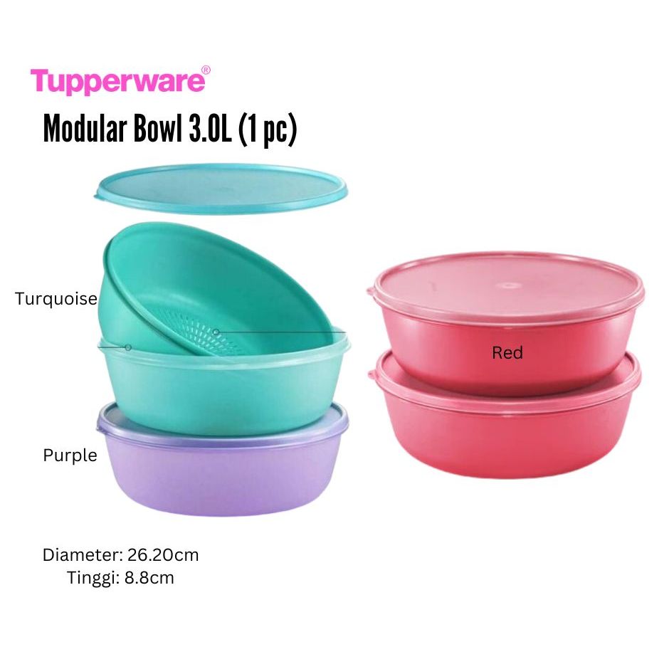 Tupperware Modular Bowl 3L Round Food Container Airtight Water Tight ...