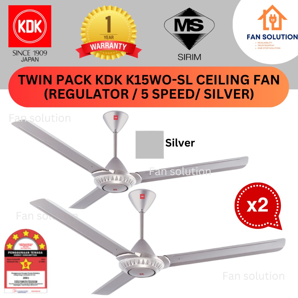 [TWIN PACK, 2 UNITS] KDK K15WO-SL REGULATOR CEILING FAN (SILVER) (60"/150CM) KIPAS KDK REGULATOR ...